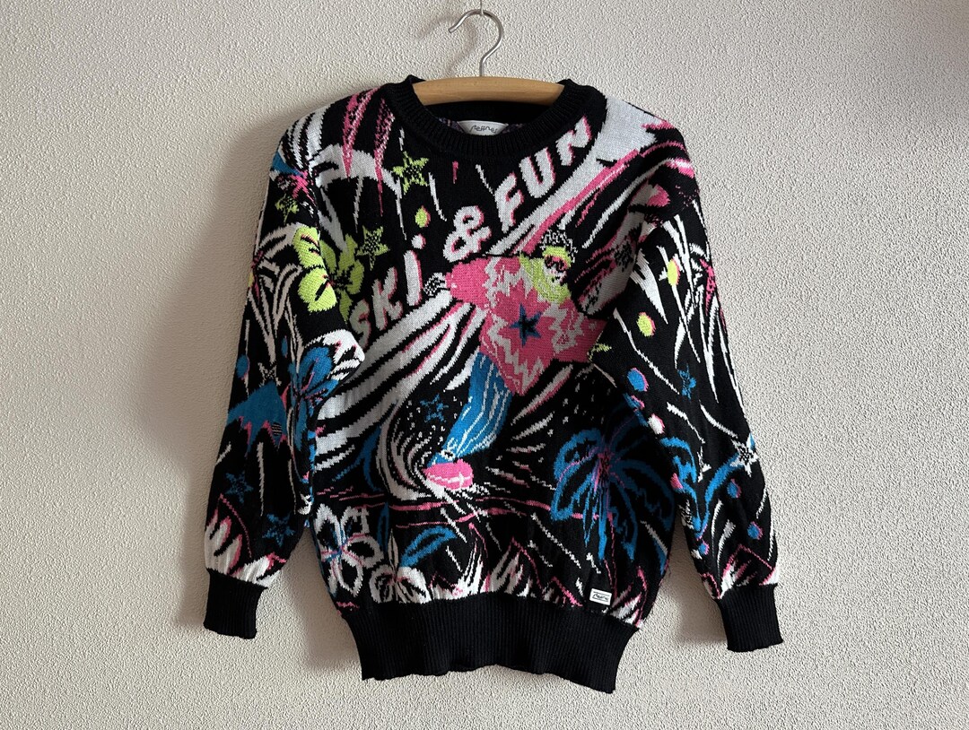 Vintage STEFFNER Sweater Ski & Fun Colorful Wool Cotton Blend Pullover ...