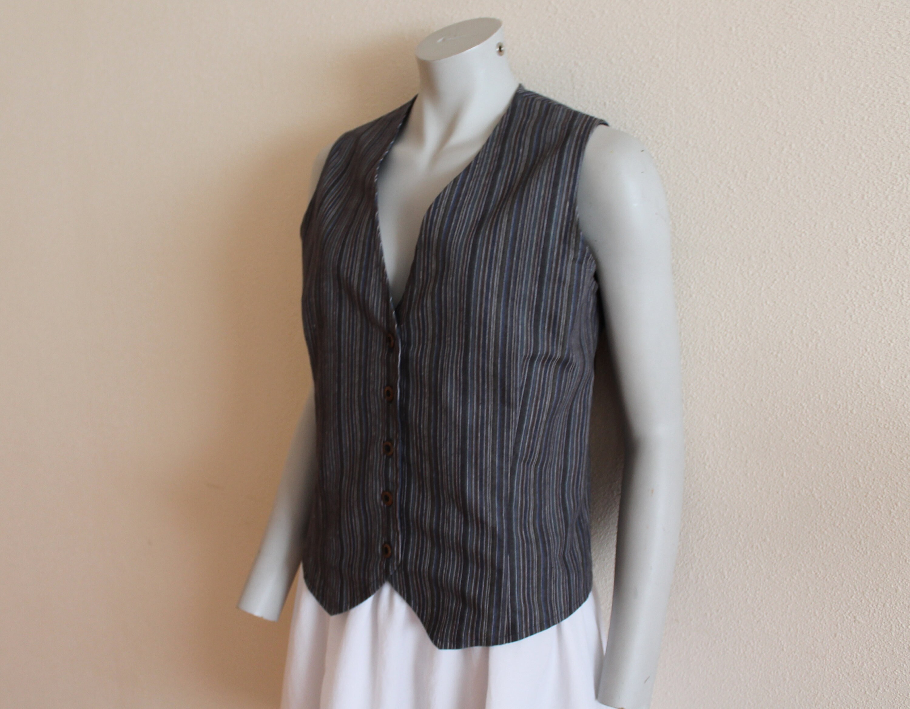 Women's Vest Dark Blue Striped Vest Womens Steampunk - Etsy UK