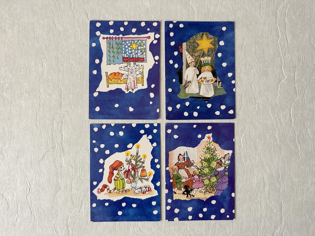 Set of 4 Vintage Swedish Christmas Postcards Julpost 1991 Scandinavian ...