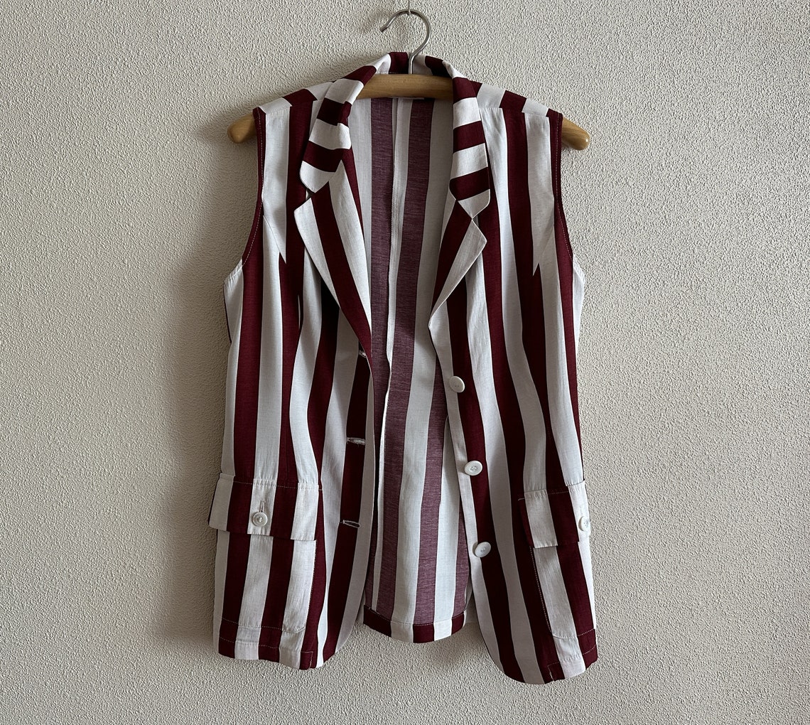 Choice by Steilmann Vintage Blouse White Red Striped Vest Sleeveless ...