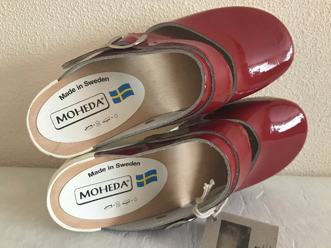 Swedish Clogs Red Wooden Clogs Scandinavian Red Patent Leather - Etsy