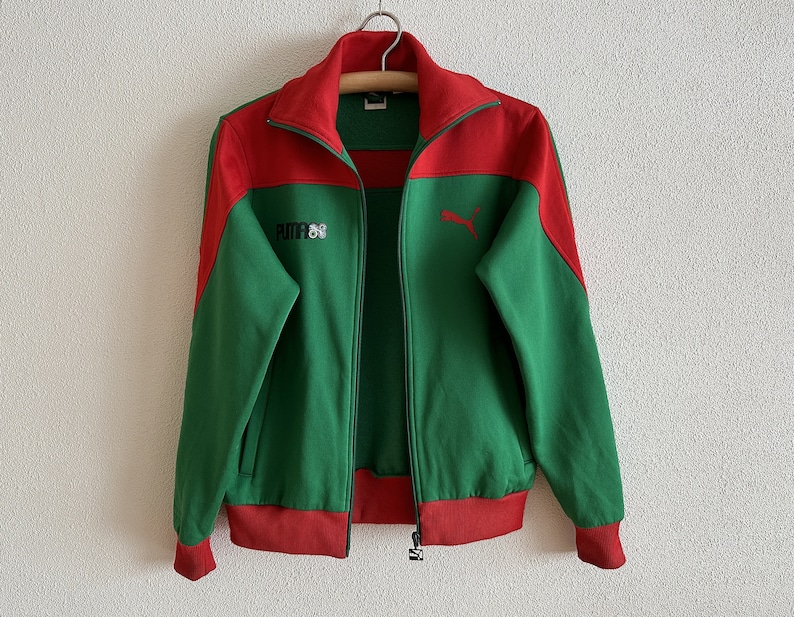 80s Vintage Puma Jacket Retro Puma Track Jacket Green Red Athletic ...