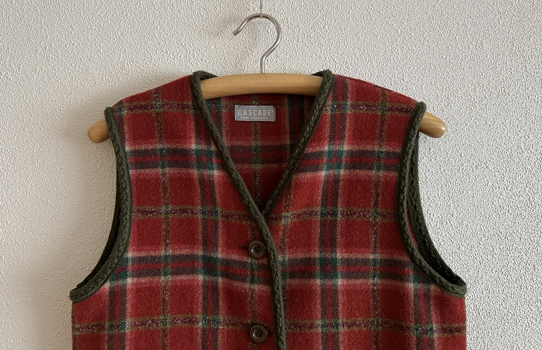 Mens Vest Red Green Plaid Vest Wool Blend Mens Waistcoat Checkered ...