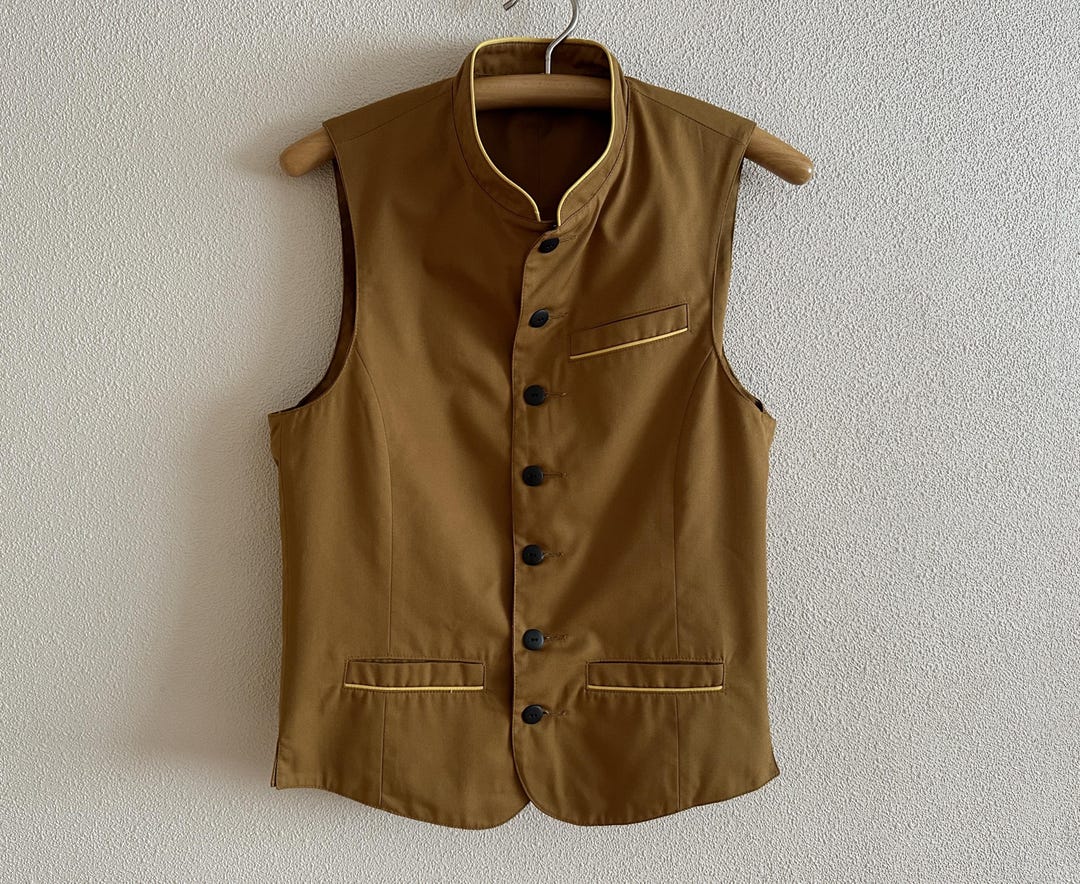 Mens Vest Brown Vest Brown Gentlemen's Waistcoat Nehru Collar Fitted ...