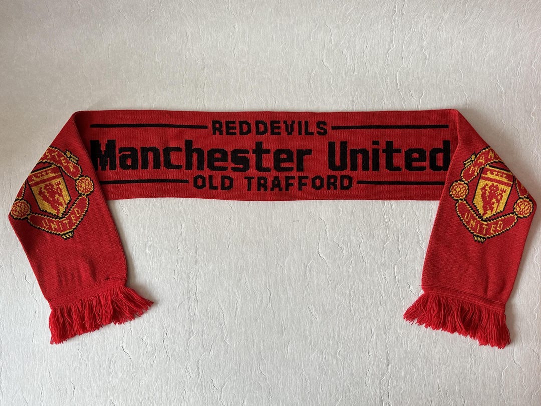 Manchester United FC Fan Vintage Scarf Football Soccer Shawl Red Yellow ...