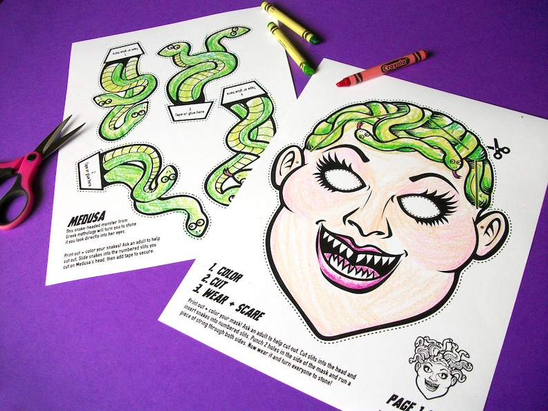 PRINTABLE Medusa Coloring Mask kids paper halloween mask DIY | Etsy