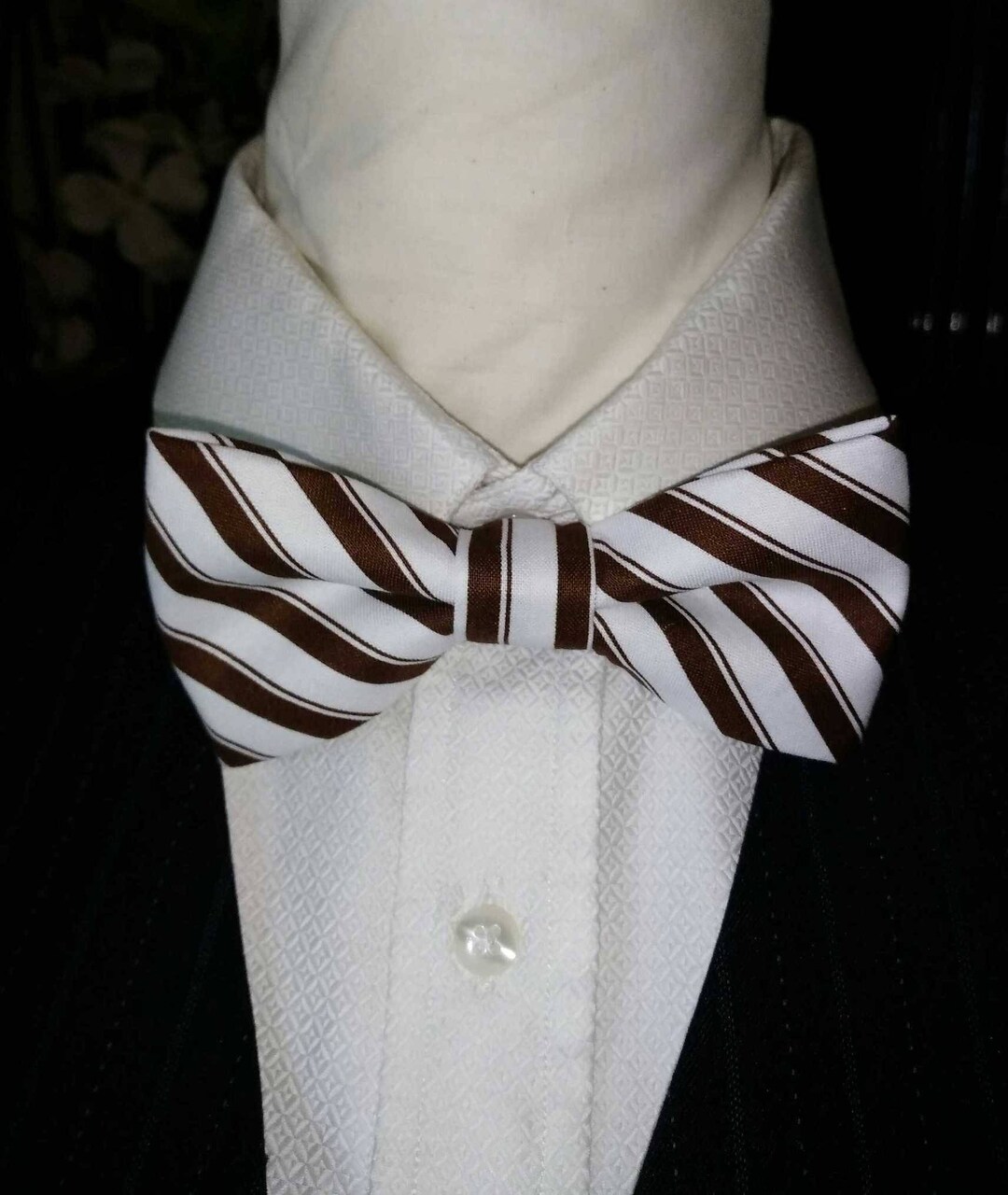 White Brown Stripe, Bow Tie, Mens Bowties,cotton Print Bowtie,cool Bow ...