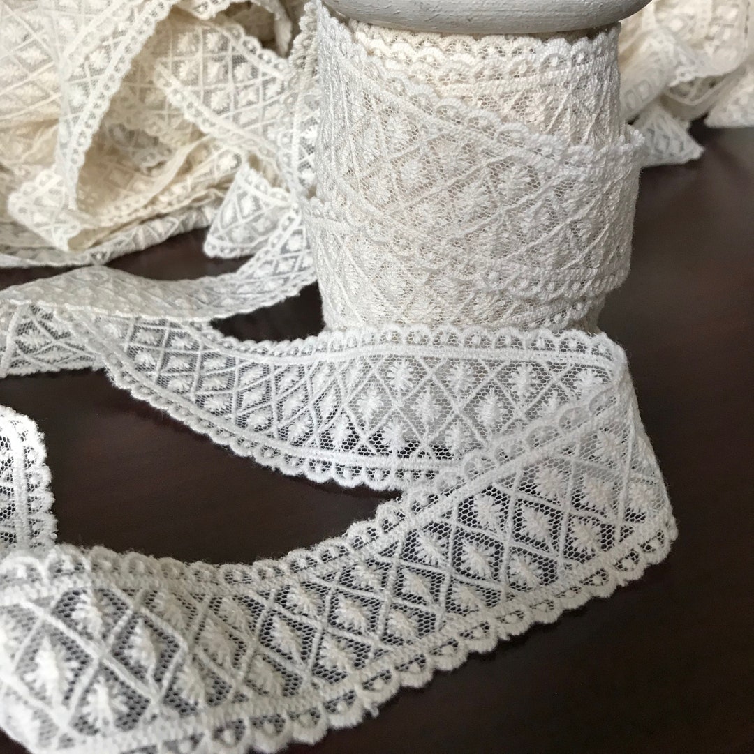 French Embroidered Lace Trim: Antique Ivory Mesh, 1.25" Wide - Etsy