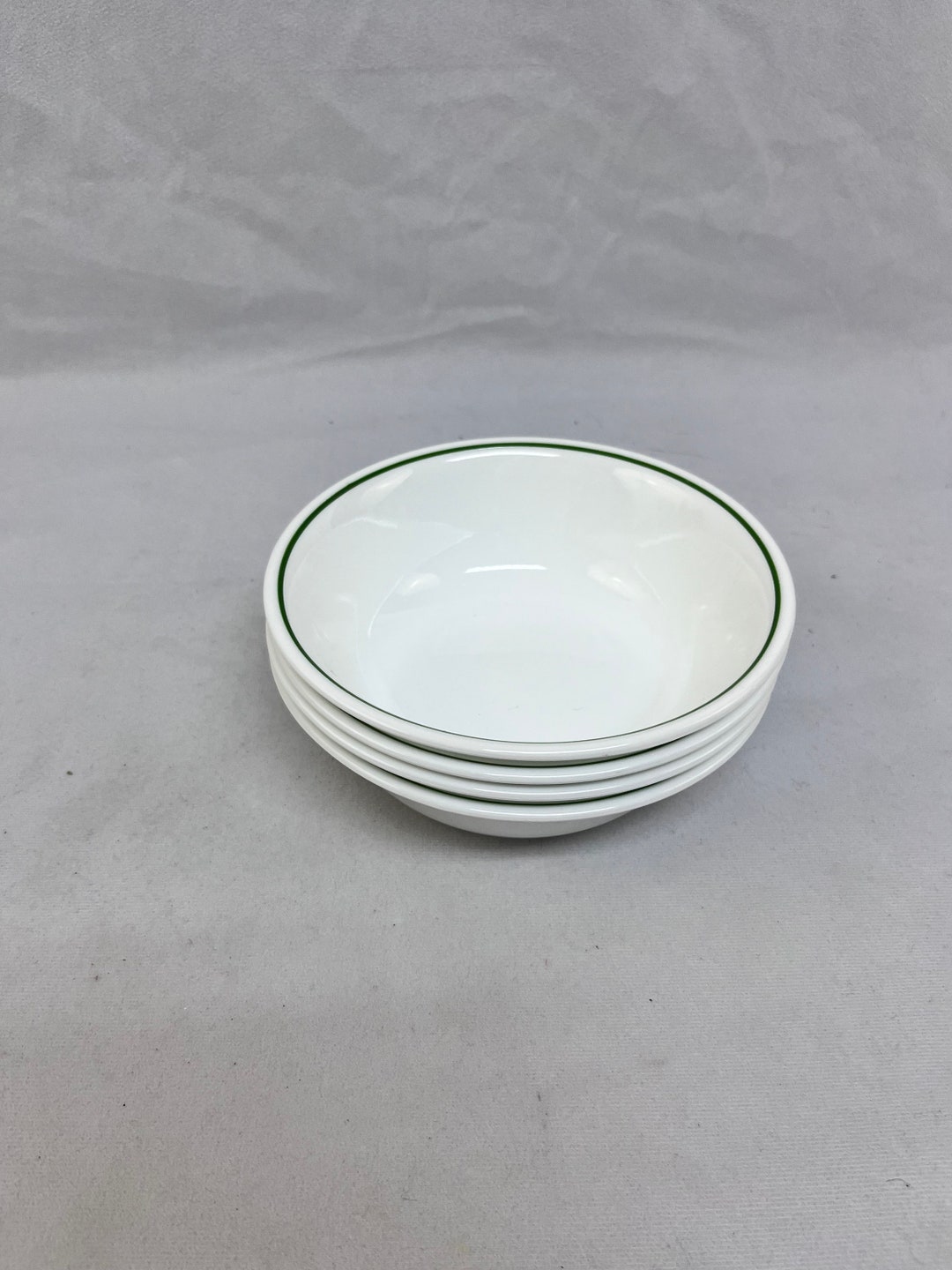 Vintage Corelle White With Green Stripe Cereal/soup Bowls, Set of 4 - Etsy