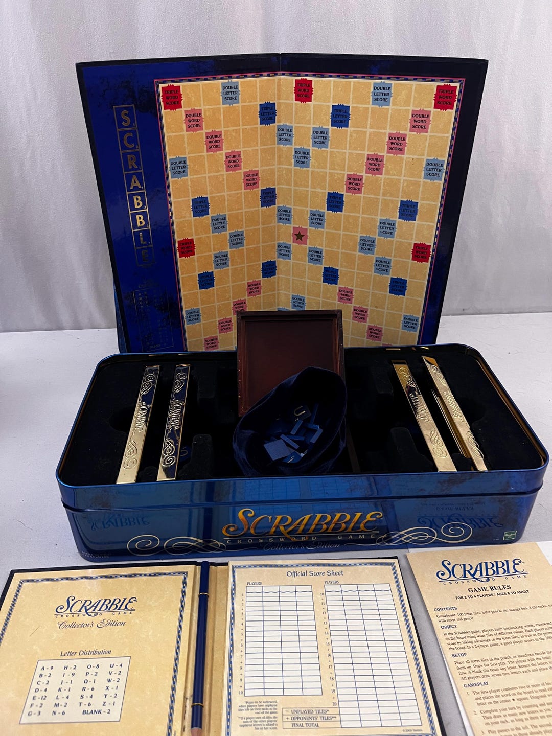 Vintage Collector's Edition Scrabble Game With Gold Racks and Blue ...