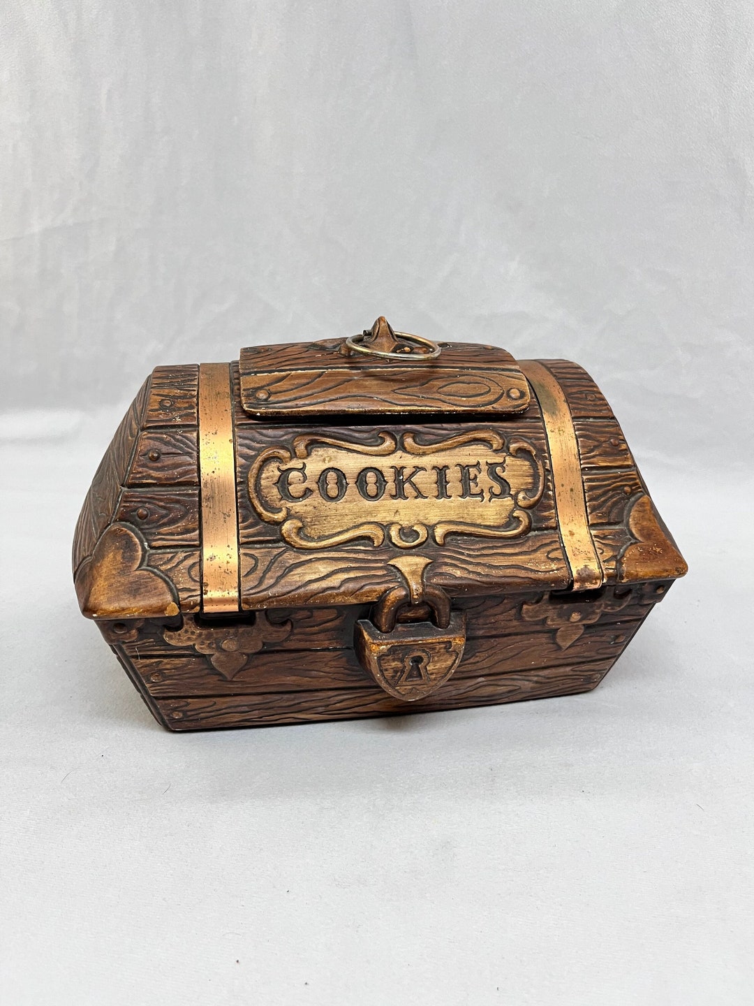 Vintage Rare 1961 Treasure Craft Treasure Chest Cookie Jar With Copper ...