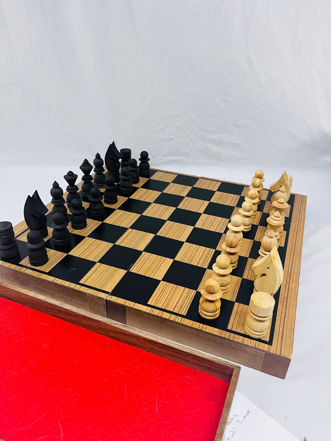 Vintage Large Wood Chess Board/case With Wood Chess Pieces - Etsy