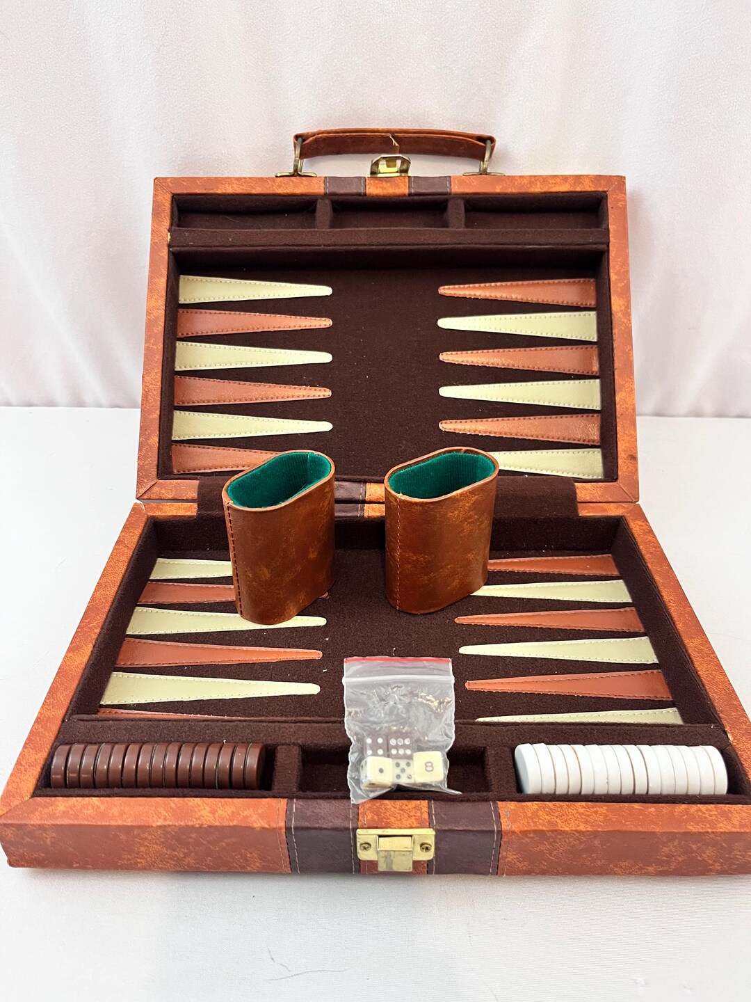 Vintage Backgammon Set in Travel Case, Brown Faux Leather Case - Etsy