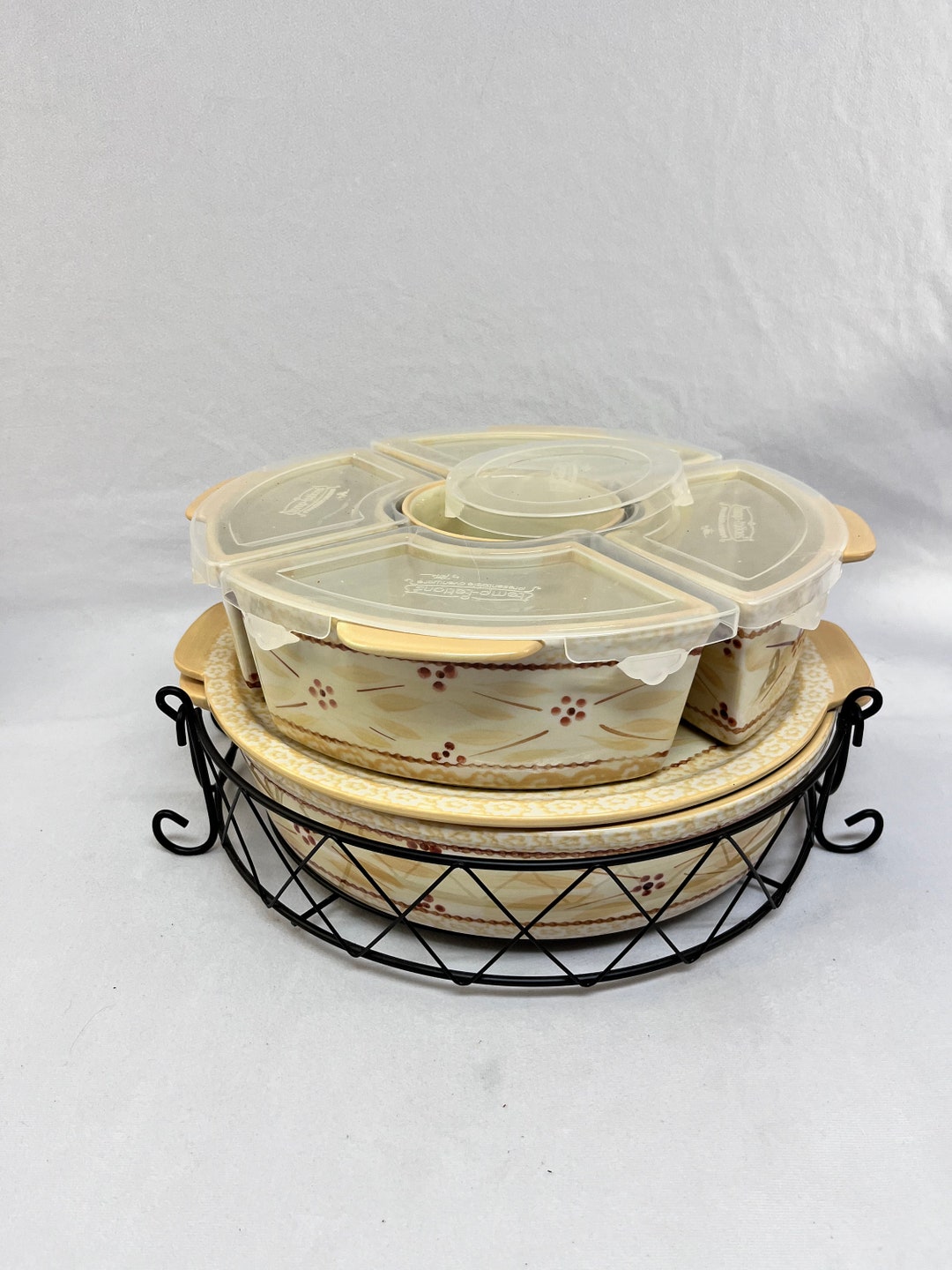 Temptations by Tara Old World Vegetable/dip Serving Dish W Plastic Lids ...