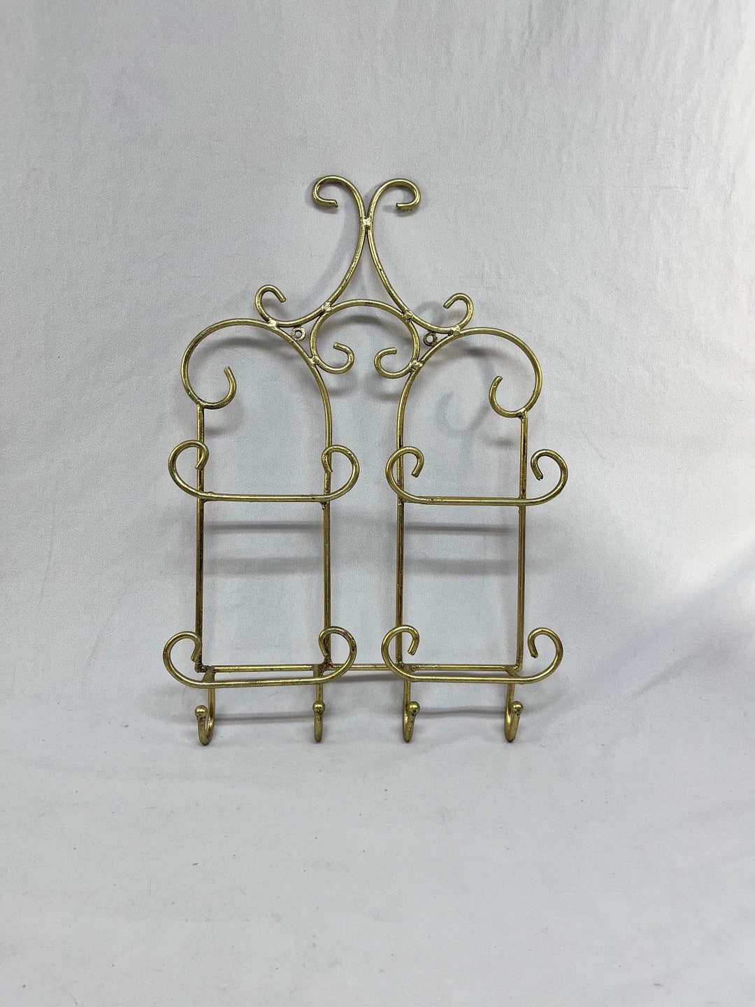 4 Plate Gold Metal Horizontal Wall Mount Plate Holder, Holds 4 Plates ...