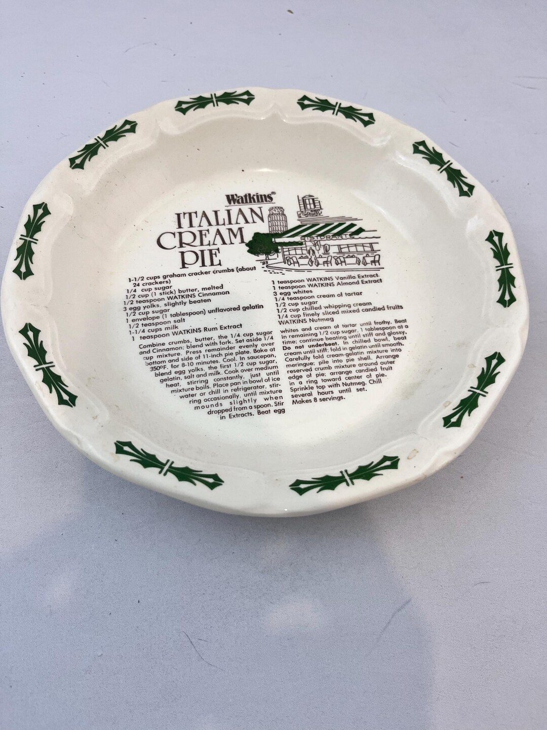 Vintage Ceramic Italian Cream Pie Recipe Pie Plate - Etsy