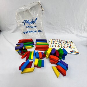 Vintage Set of Playskool Colored Wood Building Blocks to Build Letters ...