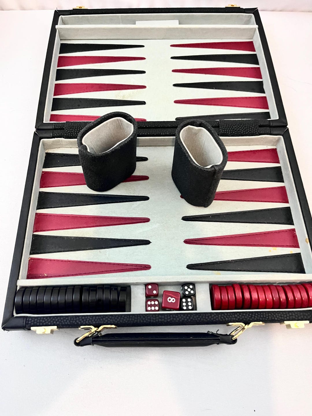 Vintage Backgammon Set in Travel Case, Black Faux Leather Case - Etsy