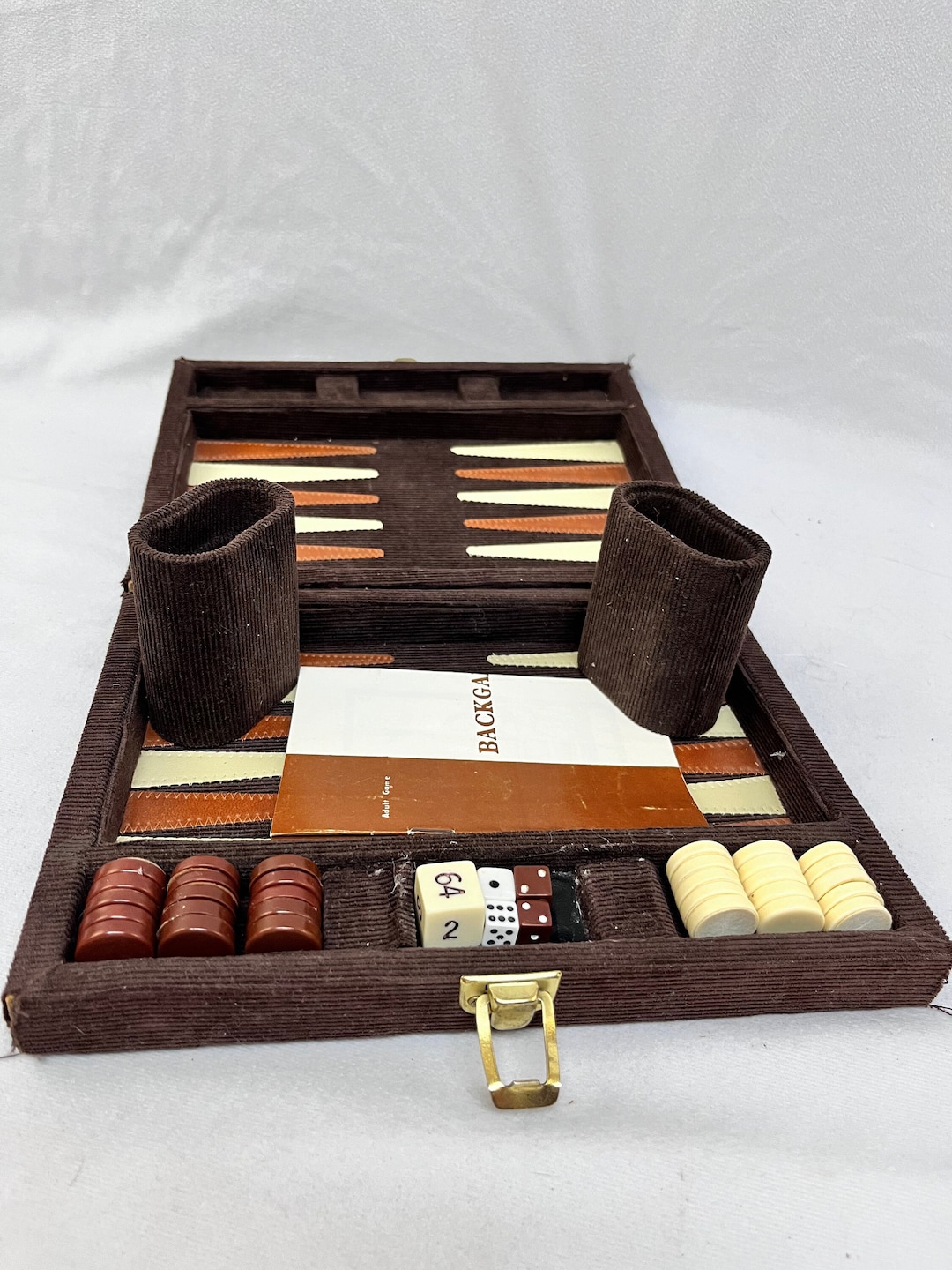 Vintage Backgammon Set in Travel Case, Brown Corduroy - Etsy