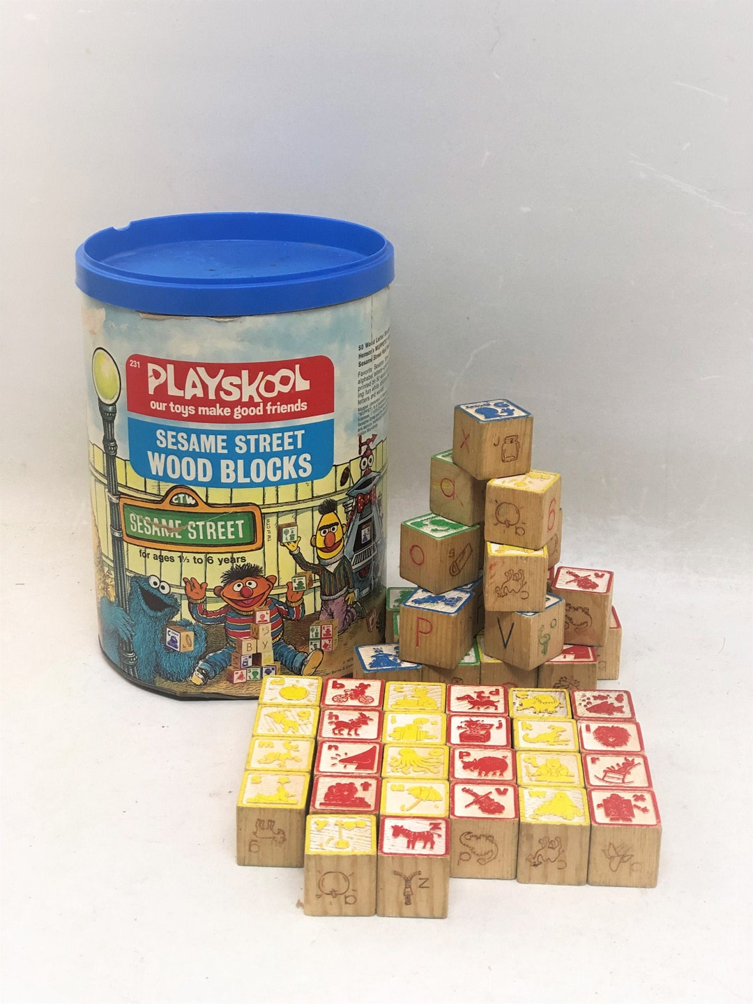 Vintage Playskool Sesame Street Alphabet Blocks Set, 1975 Original ...