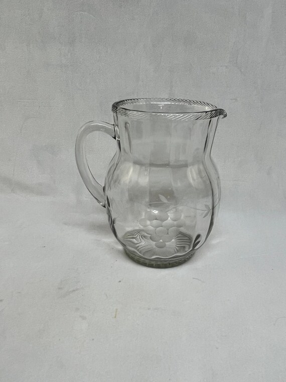 Vintage Depression Glass Pitcher With Grape Etching and Rope | Etsy