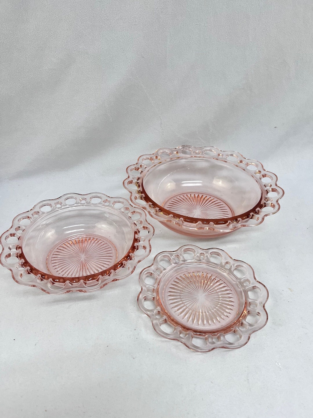 Vintage Anchor Hocking Pink Depression Glass Old Colony Pattern 3 Piece ...