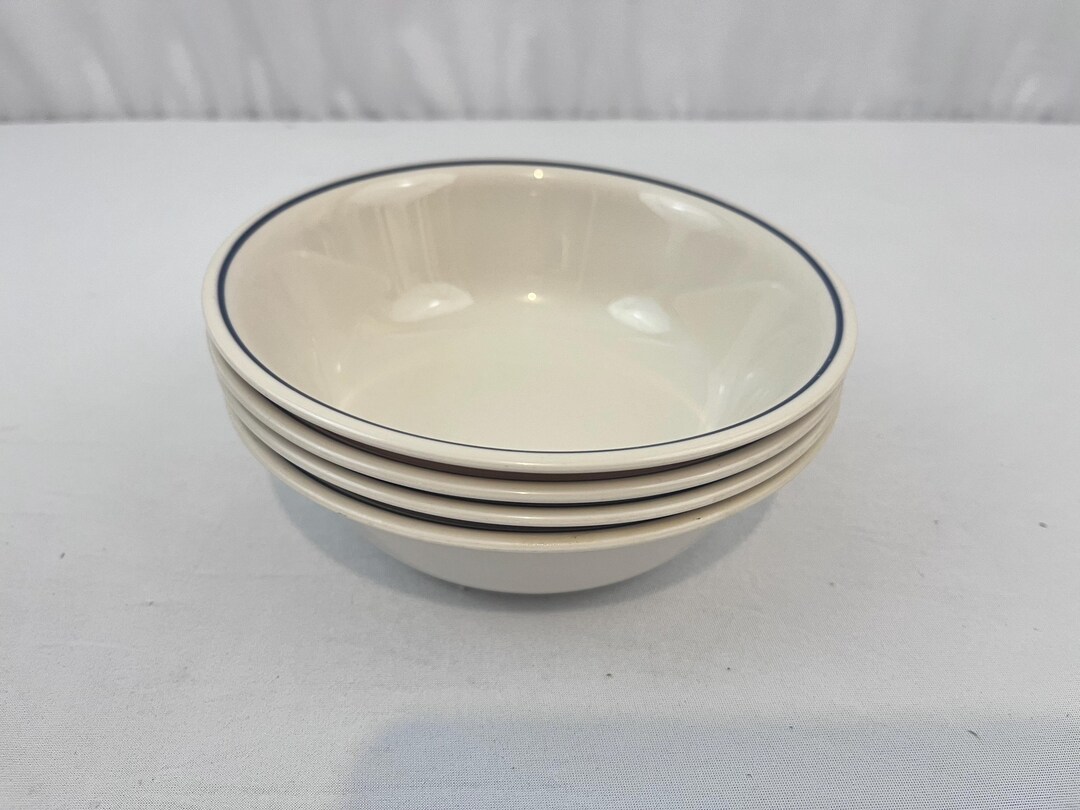 Corelle Beige With Blue Stripe Cereal Bowls, Set of 4 - Etsy