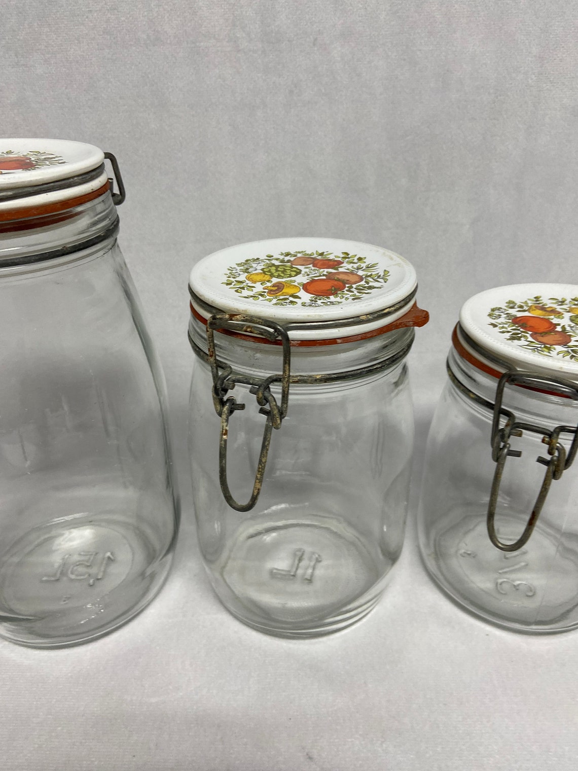 Vintage Set of Three Glass Clamp Lid Style Canisters With | Etsy