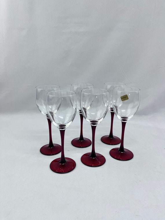 Vintage Red Stem Wine Glasses Set Of 6 Etsy