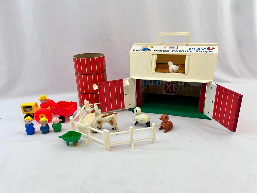 Vintage 1986 Fisher Price Family Farm Barn, Animals, Tractor and Fence ...