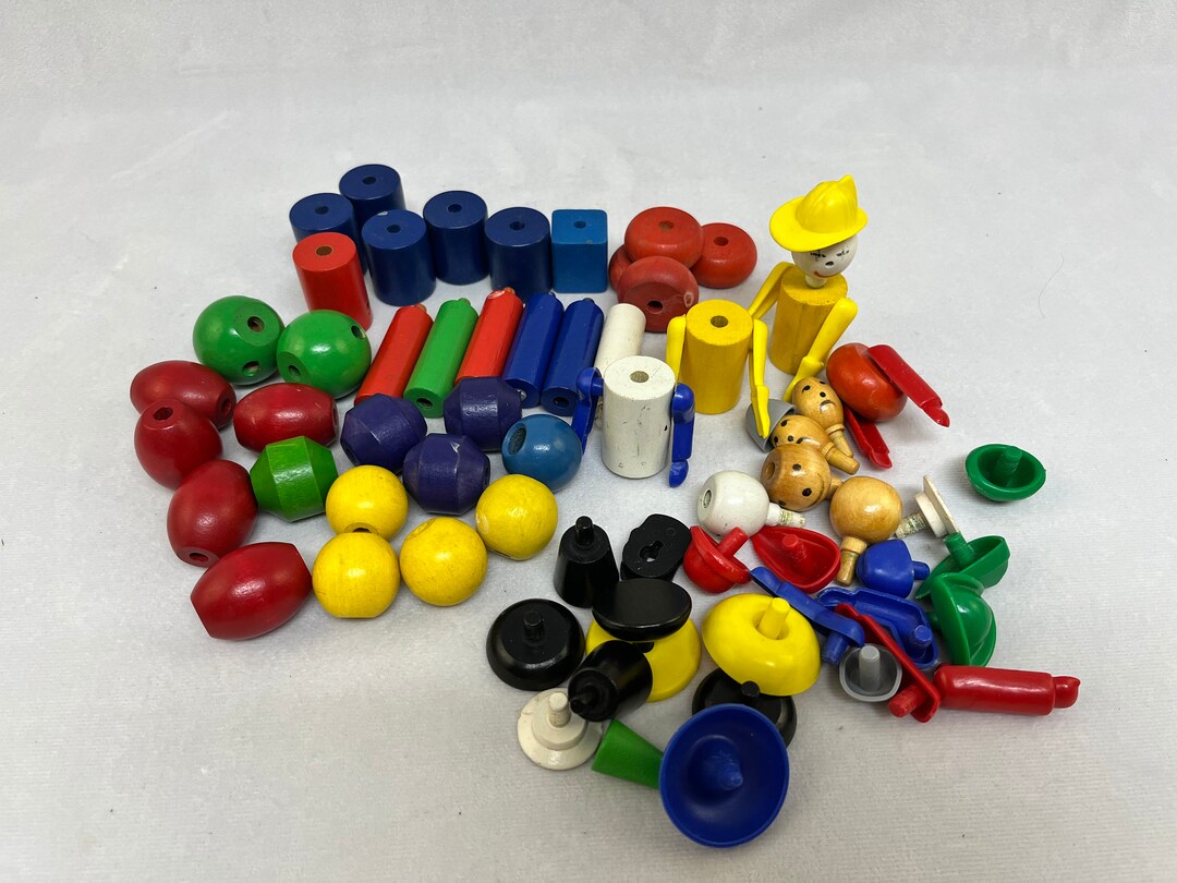 Vintage Colored Blocks Set, Character Building Set With 77 Building ...