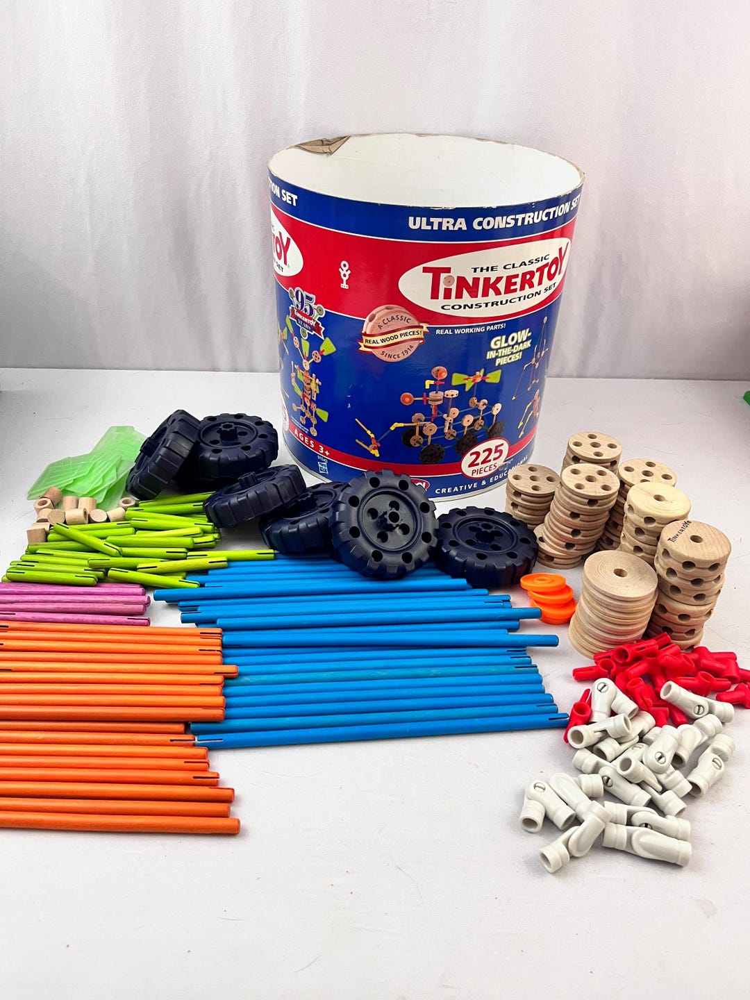 Vintage Tinkertoy, Ultra Construction Set With Glow in the Dark Flags ...