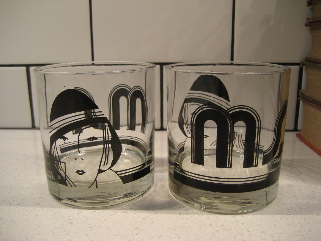 Pair Vintage Lowballs Art Deco Style Ms. Flapper Cloche Hat Black ...