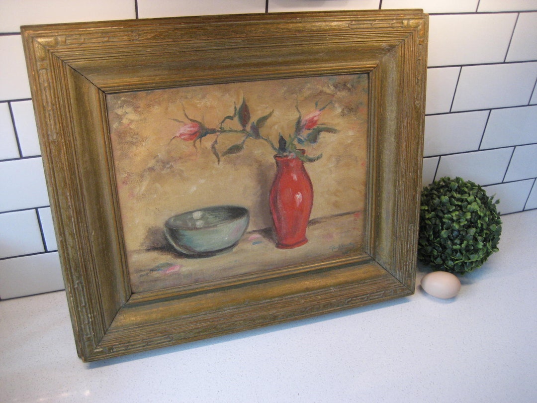 1.6' XL Vintage Original Still Life Painting Antique Solid Wood Art ...