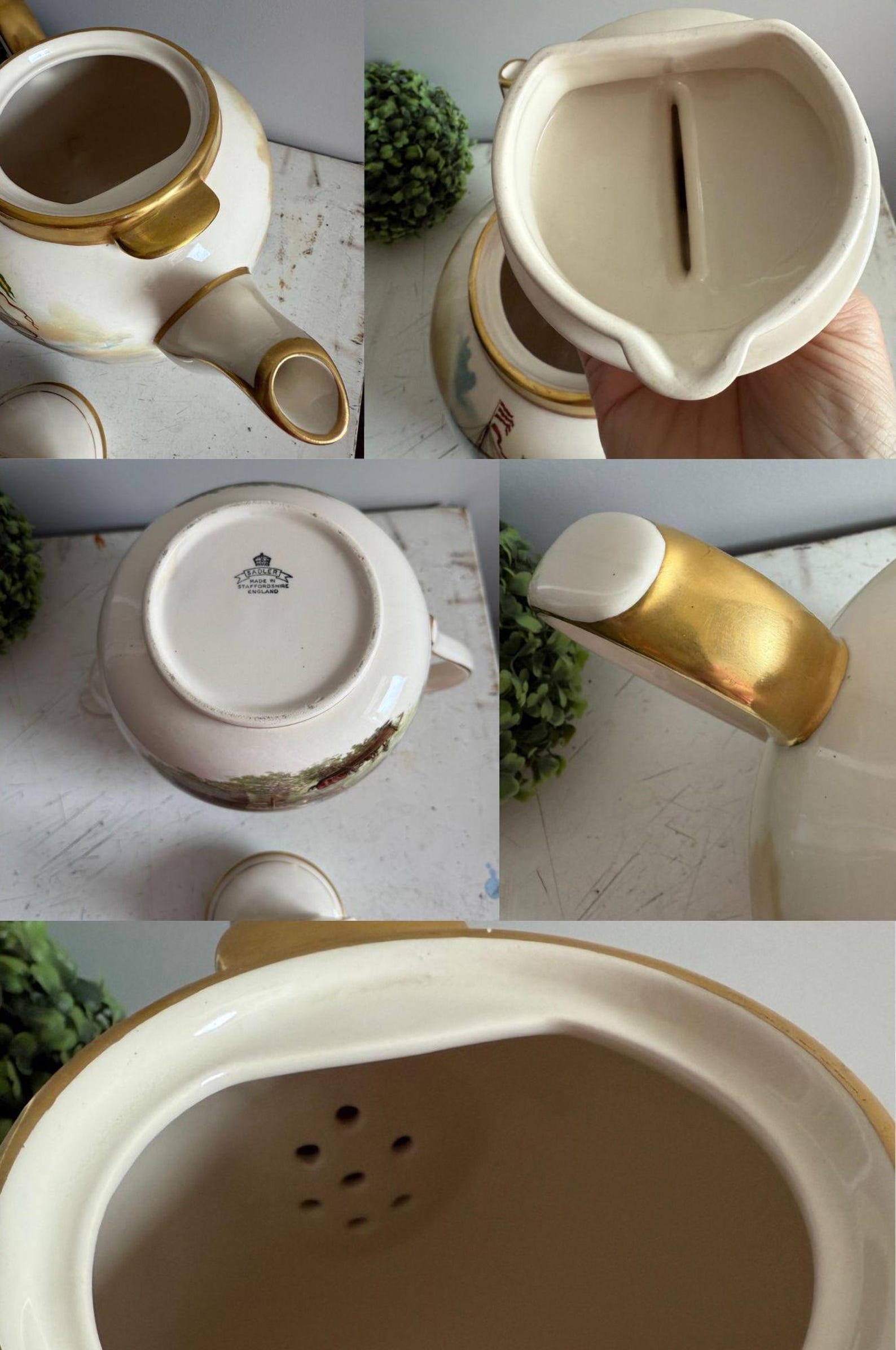 14” Enormous Vintage Sadler Teapot Substantial Gold Wraparound Art ...