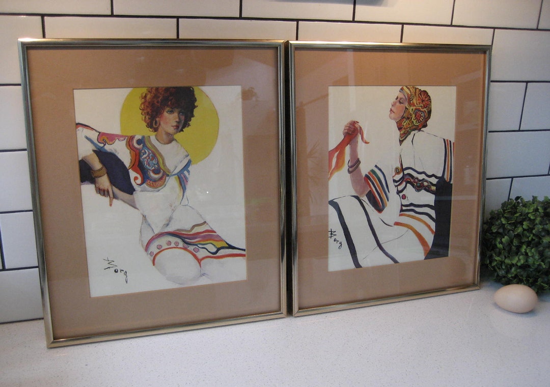 Pair 14.5" Vintage Borg Prints Rose Gold First Light Metal Frames ...