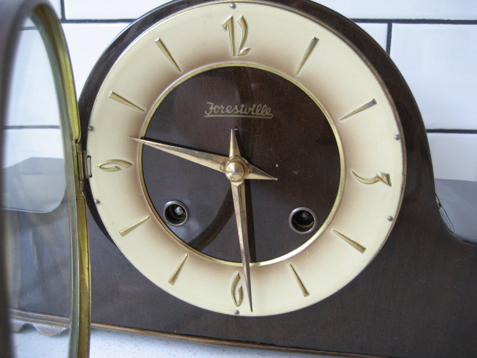 13" Vintage Forestville Mantel Clock Wooden Shelf Art Deco Style ...