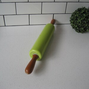 18” Vintage Lime Green Ceramic Rolling Pin Wood Handles Counter Art ...