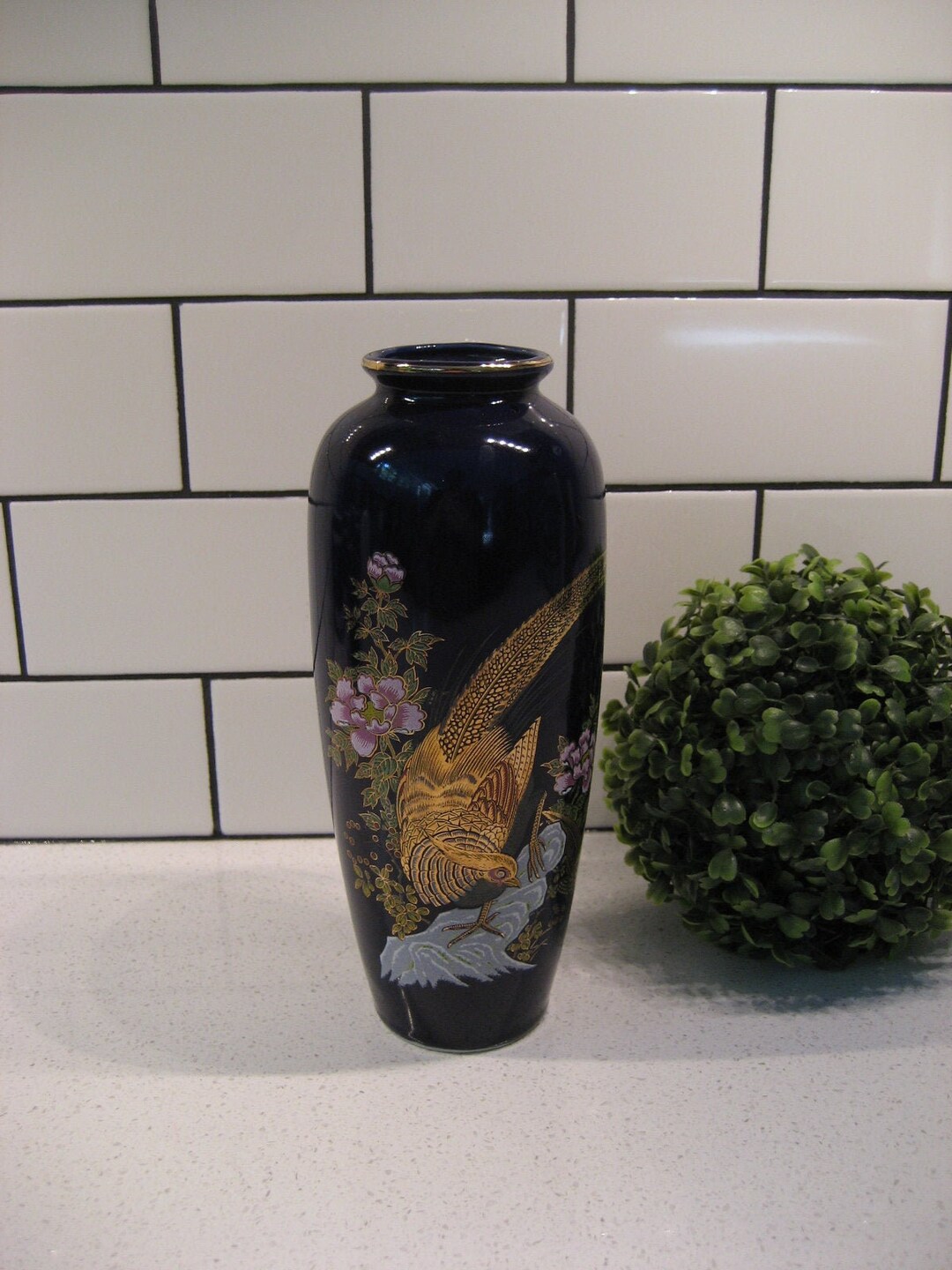 8.75" Vintage Vase Golden Neck Pheasants Imari Style Retro Florals ...
