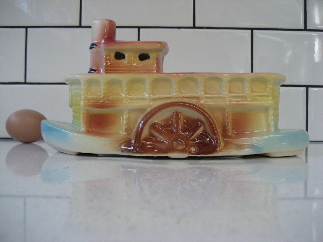 XL Heavy Vintage Steamboat Planter Muted Pastels Baby Shower Desk ...