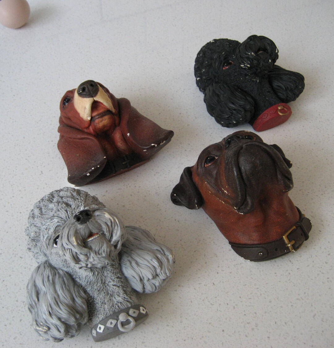 CHOICE 5" Vintage Adorable Bossons Dog Heads Grey Poodle Black Poodle ...