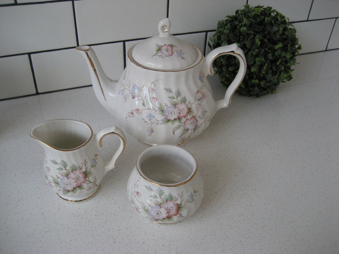 4pc Set Vintage Sadler Windsor Teapot Creamer Sugar Bowl Whimsical ...