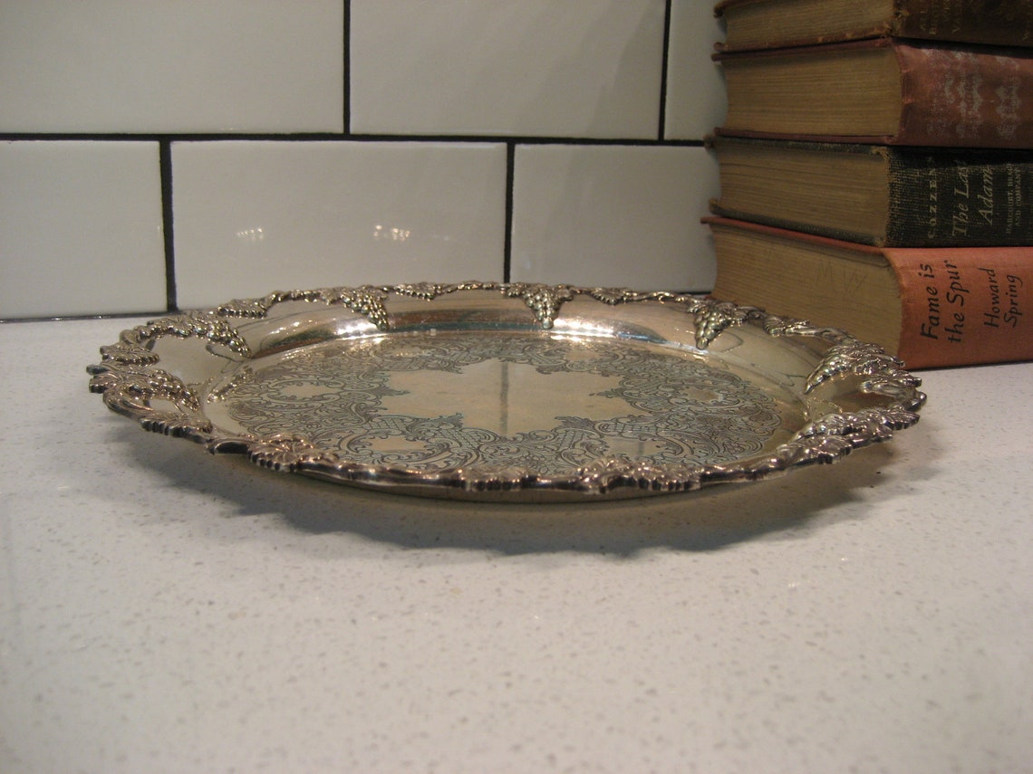 Vintage Sheffield Reproduction Silverplate Tray Embossed | Etsy