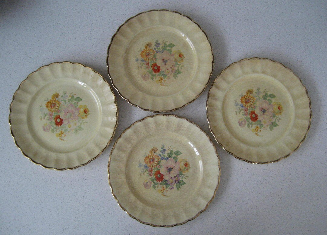 4pc Set 8” Du Barry Plates Imperial Ware Canada 18K Gold Gilding Shabby ...