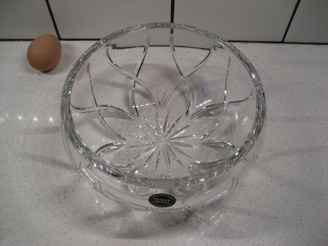 8" Vintage Cut Lead Crystal Bowl Prague Gorgeous Bohemia Centrepiece ...