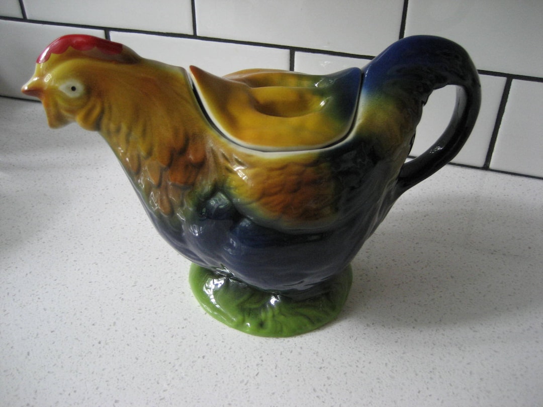 2pc 9" Vintage 3D Chicken Pitcher With Lid Rooster China Milk Creamer ...