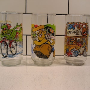 4pc Set 6.75" Vintage Muppets Glasses 1981 Muppet Caper Gonzo Kermit ...