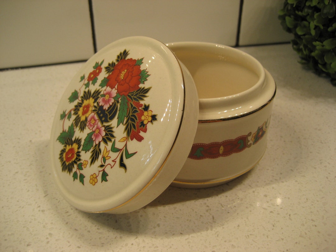 4" Vintage Sadler Bone China Trinket Jar Lidded Container Powder Dish ...