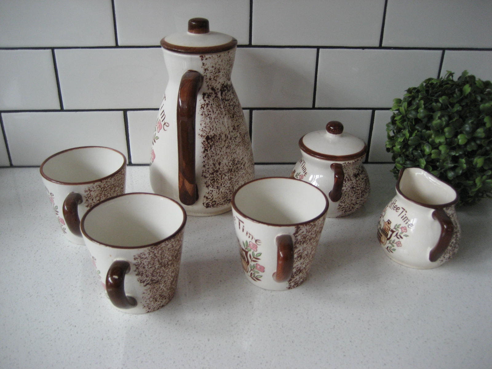 8pc Set Vintage Coffee Time Handpainted Pot Set Sugar Bowl 8pc Set Vintage Coffee Time Handpainted Pot Set Sugar Bowl