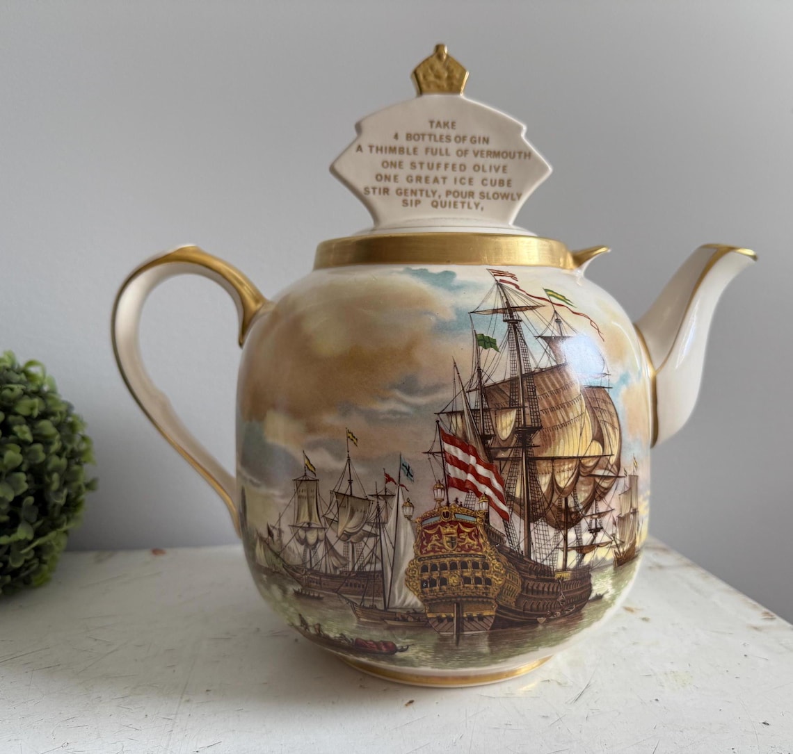 14” Enormous Vintage Sadler Teapot Substantial Gold Wraparound Art ...